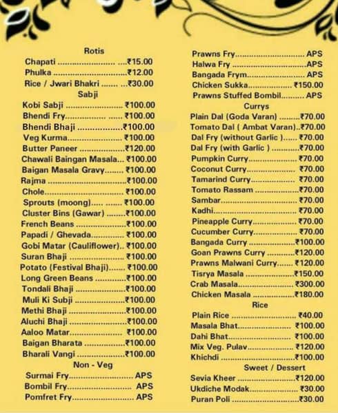 Menu of Aroma Kitchen, Parel, Mumbai