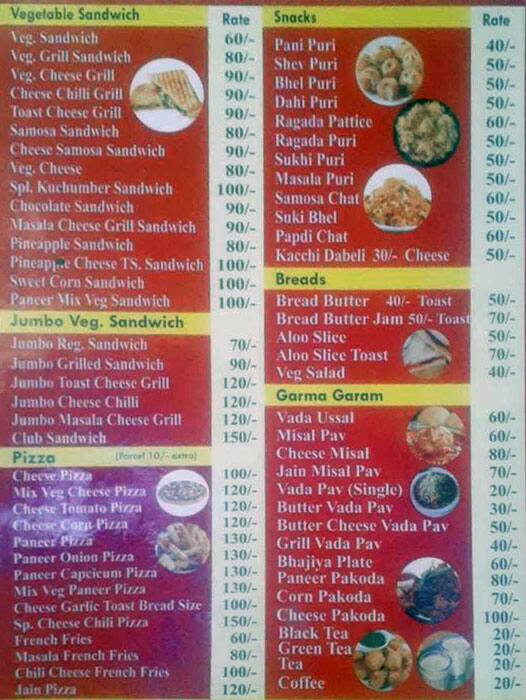 Menu of Jumbo Snacks & Sandwich Center, Lonavala, Pune