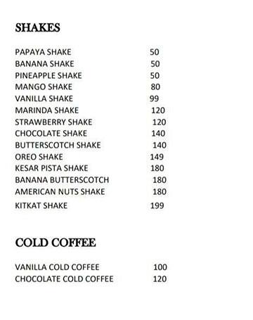 Menu at Shree Om Cafe Bakers And Juice Corner, Jaipur