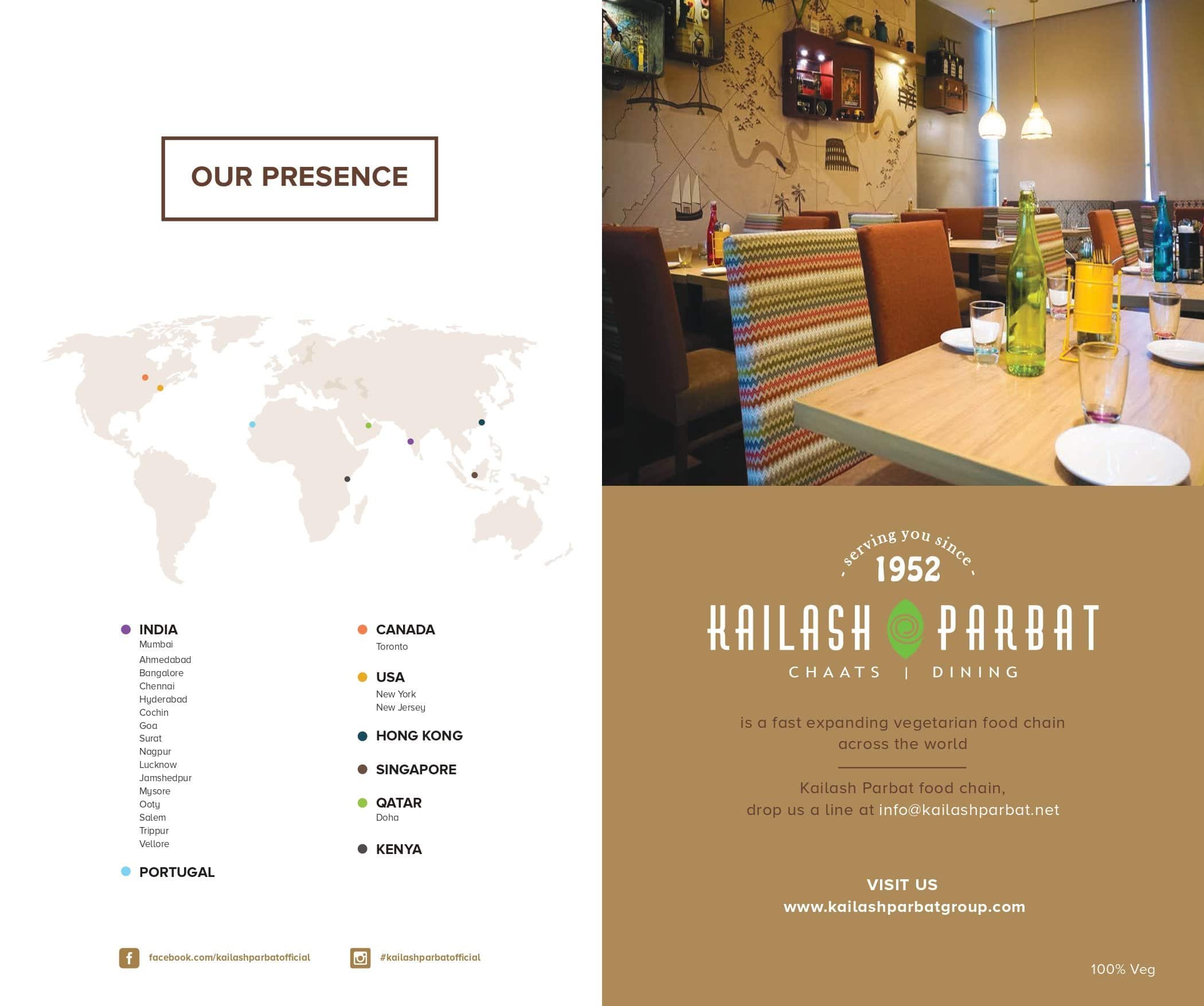 Menu at Kailash Parbat, Vellore, C8 & C9 Phase 1