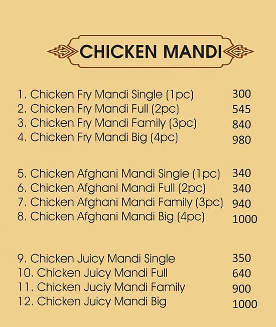 Menu of Planet Arabian Mandi, Manikonda, Hyderabad