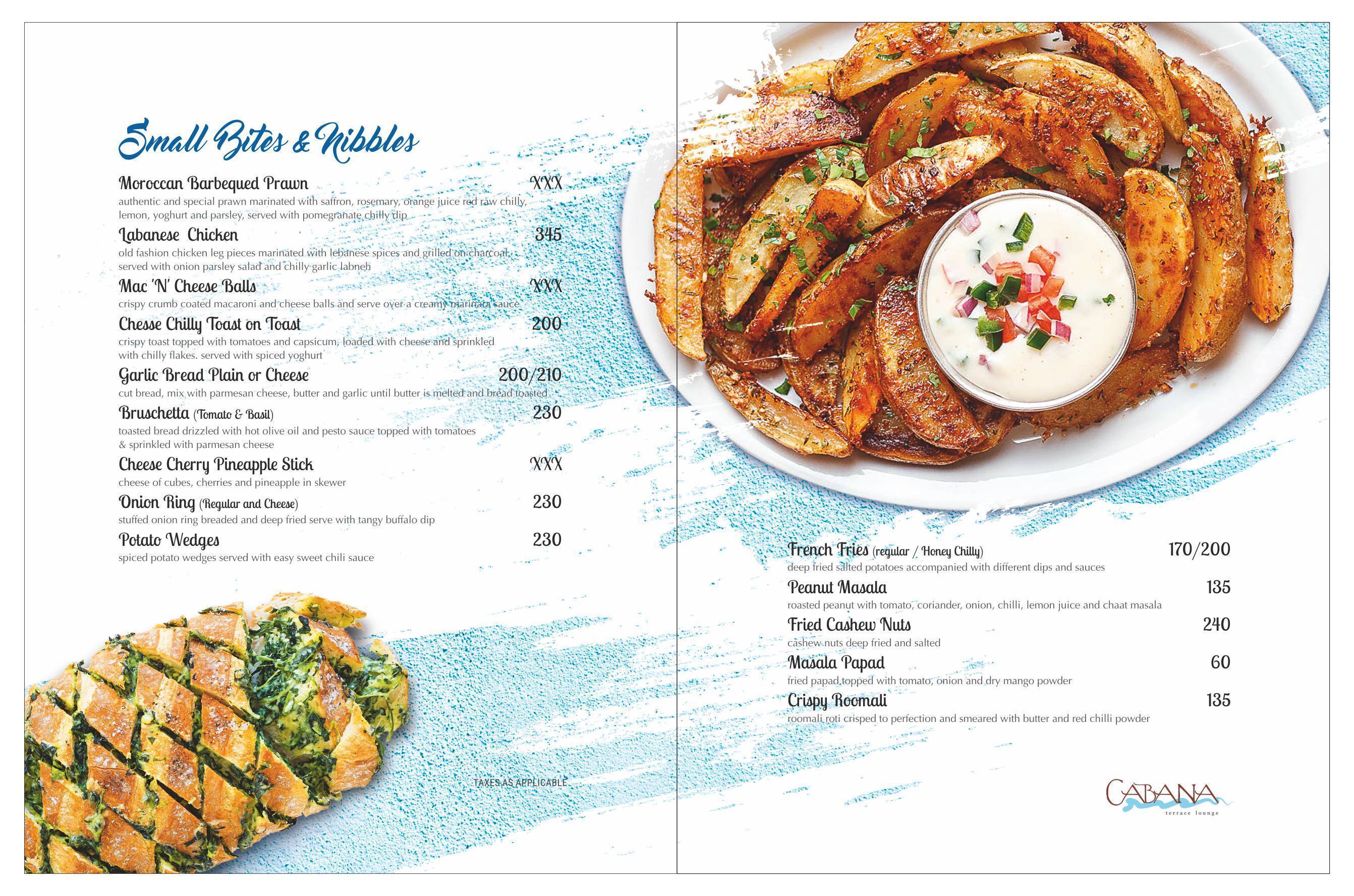 Menu at Cabana Terrace Lounge Pal Heights Mantra, Bhubaneswar