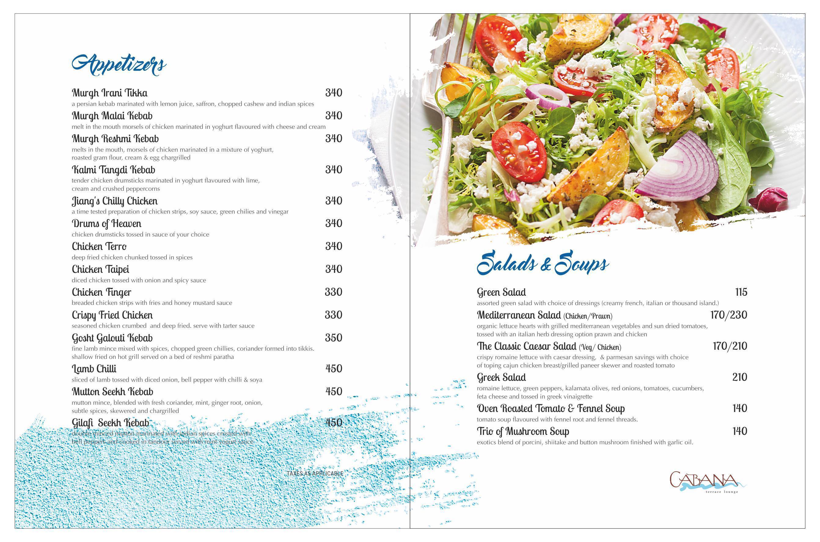 Menu at Cabana Terrace Lounge Pal Heights Mantra, Bhubaneswar