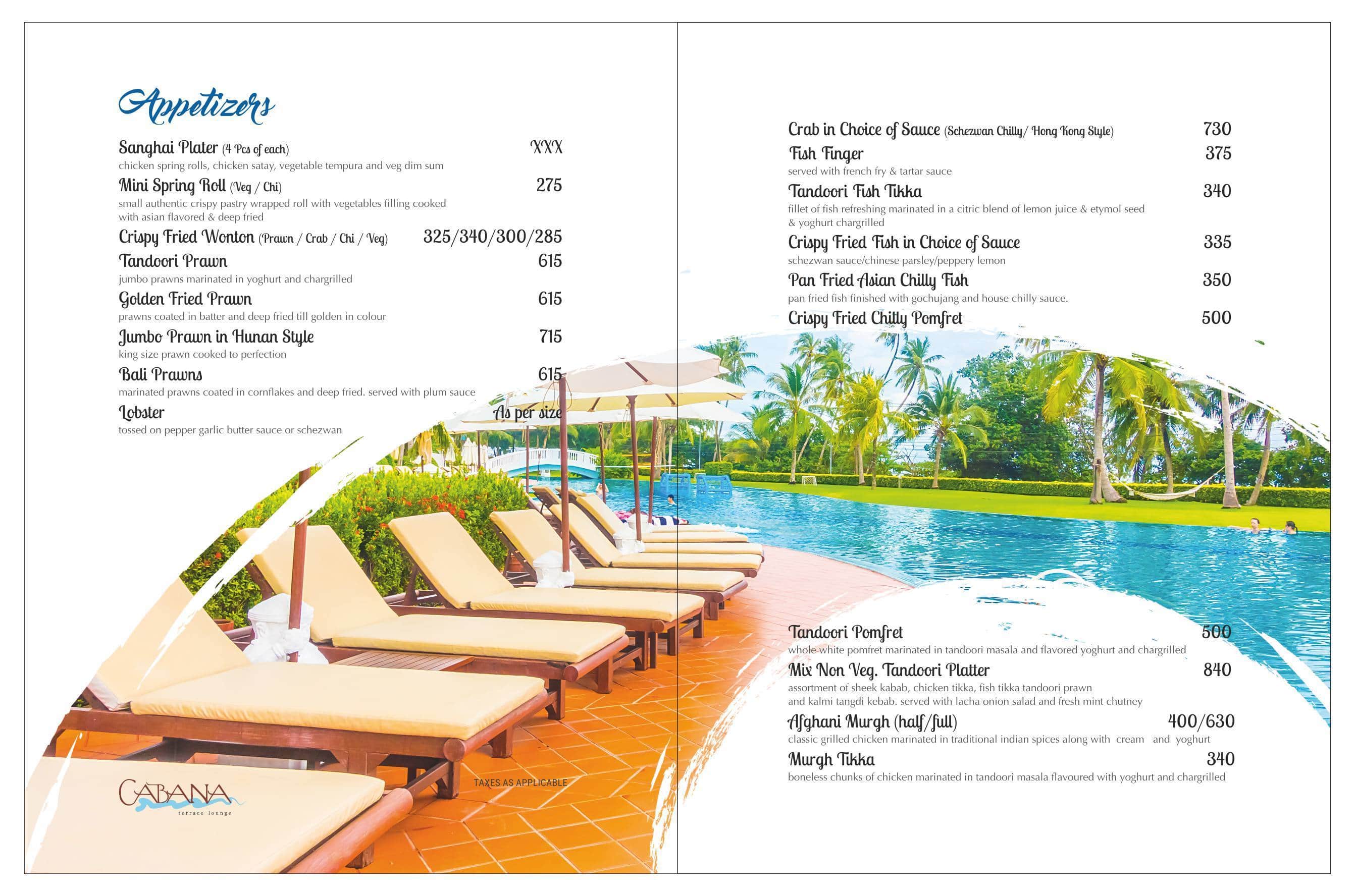 Menu at Cabana Terrace Lounge Pal Heights Mantra, Bhubaneswar