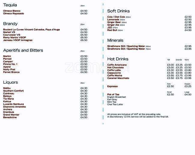 Menu at Bar 92, London, Hilton - Doubletree West End