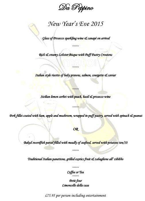 Menu at Da Peppino restaurant, Welling