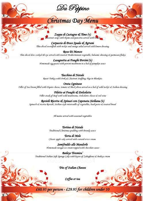 Menu at Da Peppino restaurant, Welling