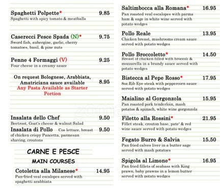 Menu at Da Peppino restaurant, Welling