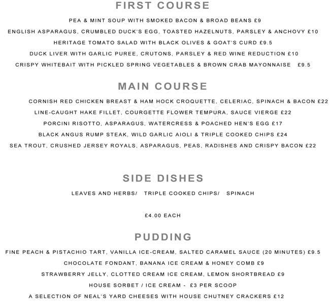 Menu at The Terrace on Holland Street restaurant, London