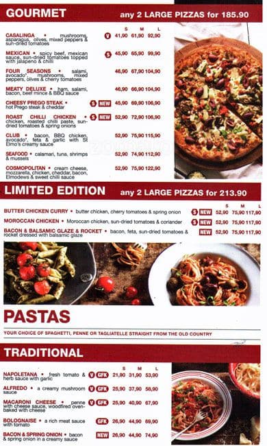 Menu at St. Elmo's pizzeria, Cape Town, 19 Tiny Neethling St