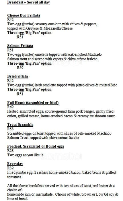 Menu at Cheese Cafe, Johannesburg, Seventh Street