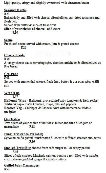Menu at Cheese Cafe, Johannesburg, Seventh Street