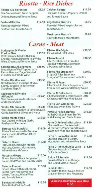 Menu at Puccini Swinton Restaurant Pizzeria, Manchester
