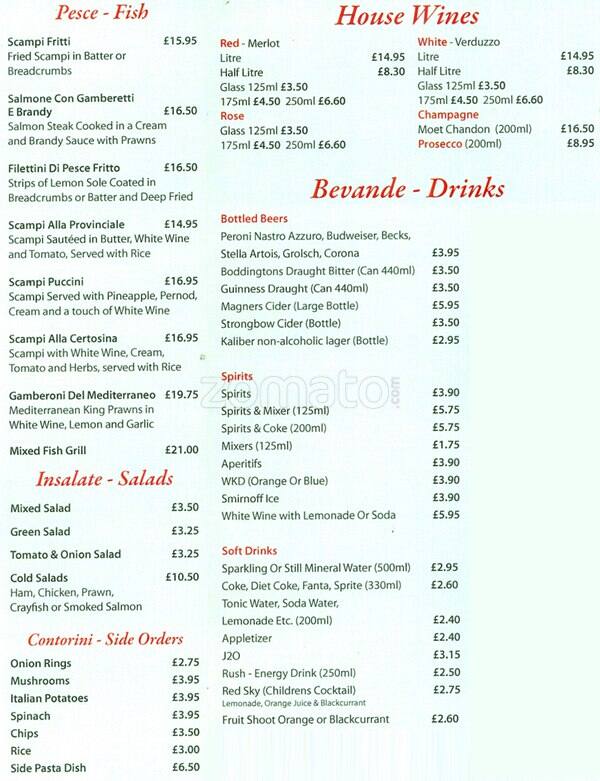 Menu at Puccini Swinton Restaurant Pizzeria, Manchester