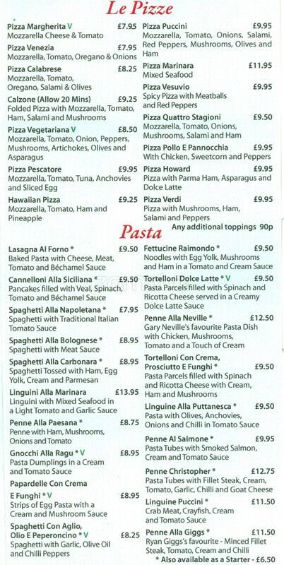 Menu at Puccini Swinton Restaurant Pizzeria, Manchester