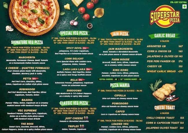 Menu of Superstar Pizza, Egmore, Chennai