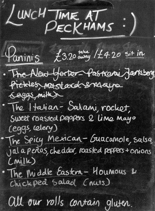 Menu at Peckham's, Glasgow, 124 Byres Road