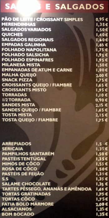 Menu at Quiosque dos Sabores restaurant, Sintra