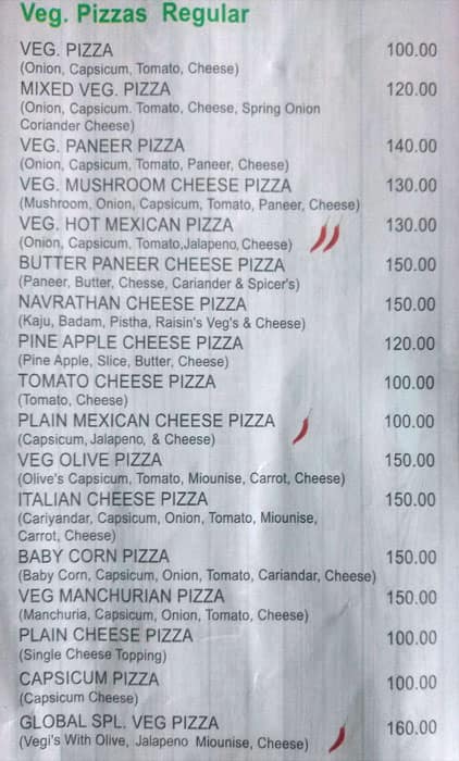 Menu at Global Bakery, Hyderabad