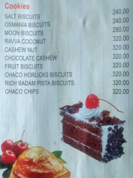 Menu at Global Bakery, Hyderabad