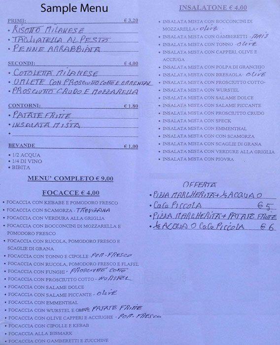 Menu at Arcata 2 pizzeria, Milan