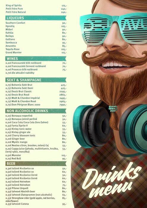 Menu at DEJAVU Music Club, Prague