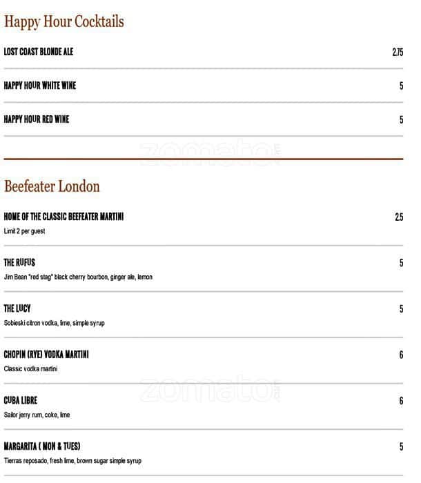 Menu at Stark's Steak & Seafood restaurant, Santa Rosa