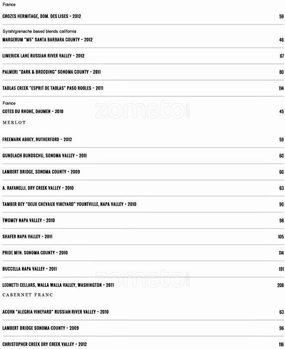 Menu at Stark's Steak & Seafood restaurant, Santa Rosa