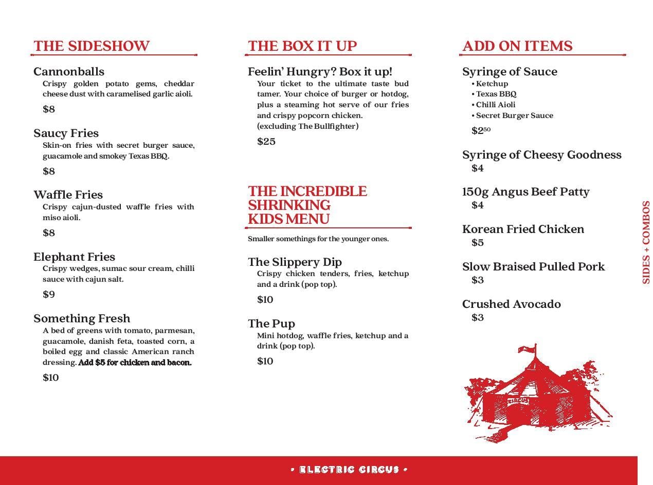 Menu at Archie Brothers Cirque Electriq pub & bar, Alexandria