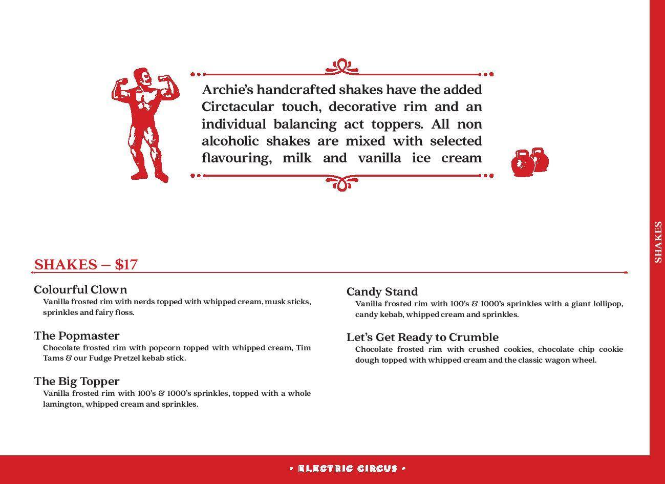 Menu at Archie Brothers Cirque Electriq pub & bar, Alexandria