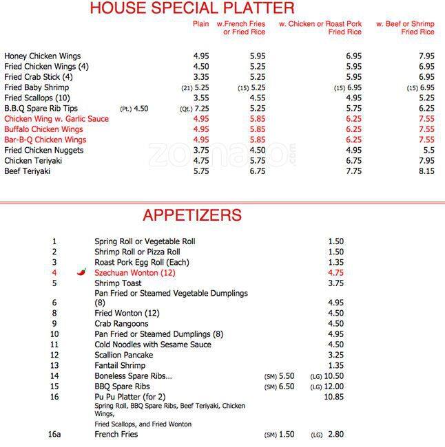 Menu at Lim Fong's Delight III restaurant, Westampton