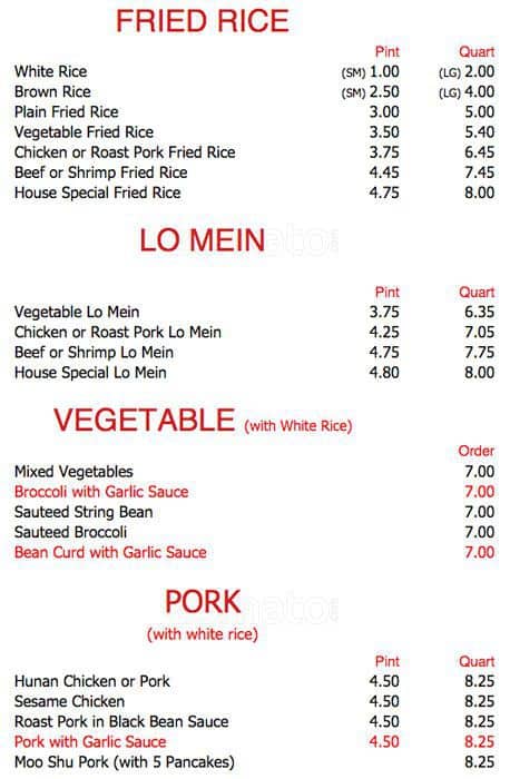 Menu at Lim Fong's Delight III restaurant, Westampton