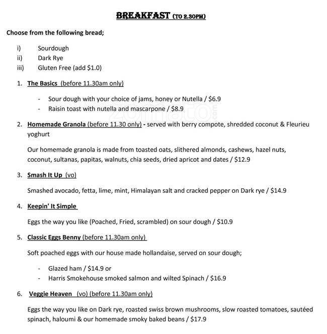 Menu at Breeze Cafe & Bar, Aldinga Beach