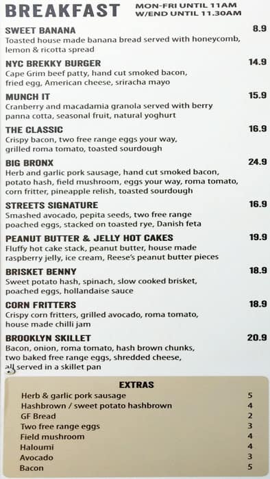 Menu at 51st Street restaurant, Brisbane City, 325 George St