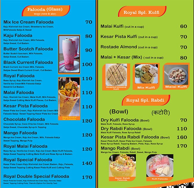Menu of Royal Falooda, Kurla, Mumbai