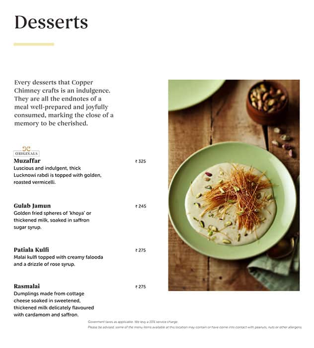 Menu at Copper Chimney, Navi Mumbai