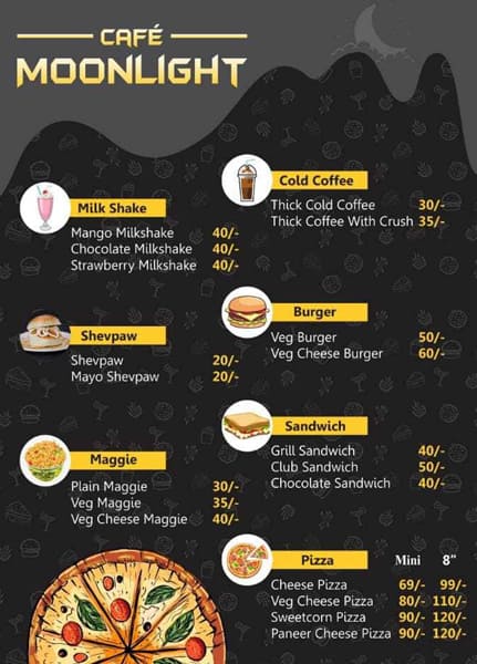 Menu of Moonlight Cafe, Narhe, Pune