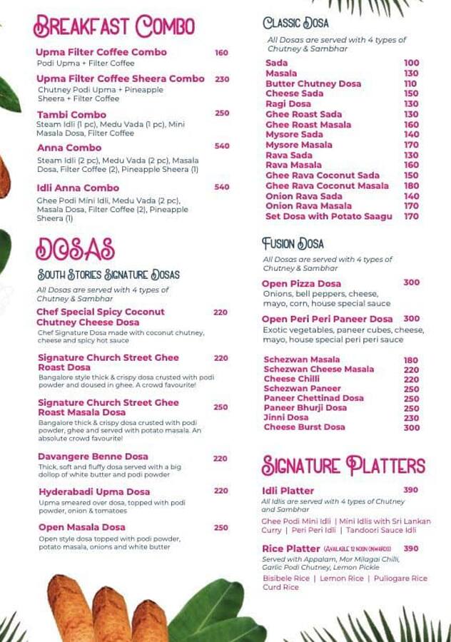 Menu of South Stories, Wagle Estate, Thane West, Thane