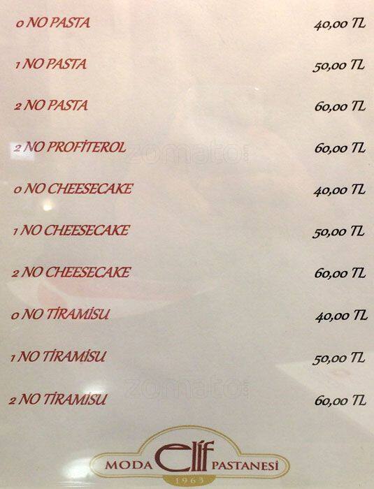 Moda Elif Pastanesi menu, Menu restauracji Moda Elif Pastanesi, Moda ...