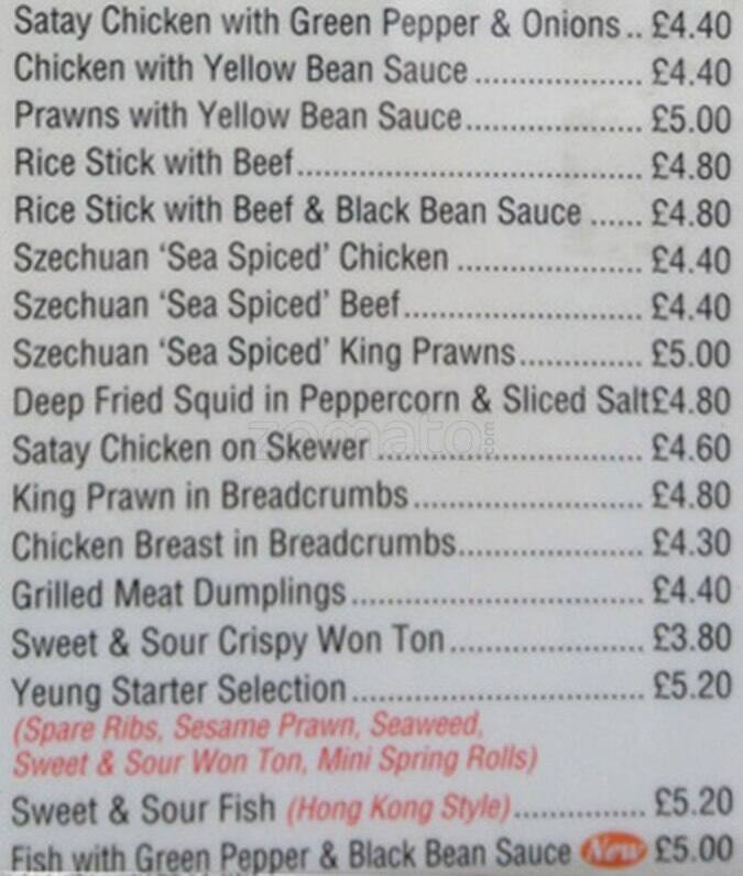 Menu at Yeung Express Chinese Takeaway restaurant, Thornton Heath