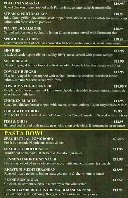 Menu at Olive Grove cafe, London, 16 Irving Street