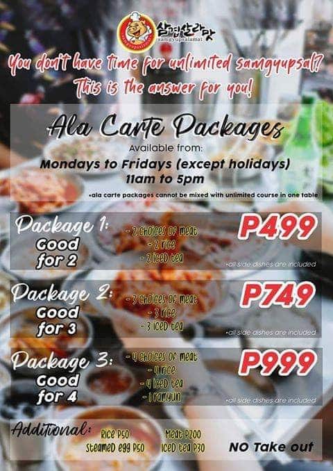 Menu at Samgyupsalamat Tagaytay -Unli Korean BBQ, Tagaytay, 3VQV+2P6