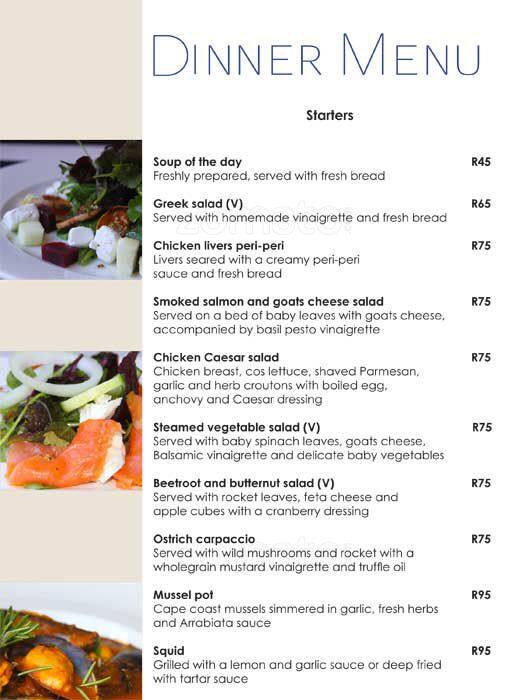 Menu at Dish Inn On The Square Hotel restaurant, Cape Town, Greenmarket ...