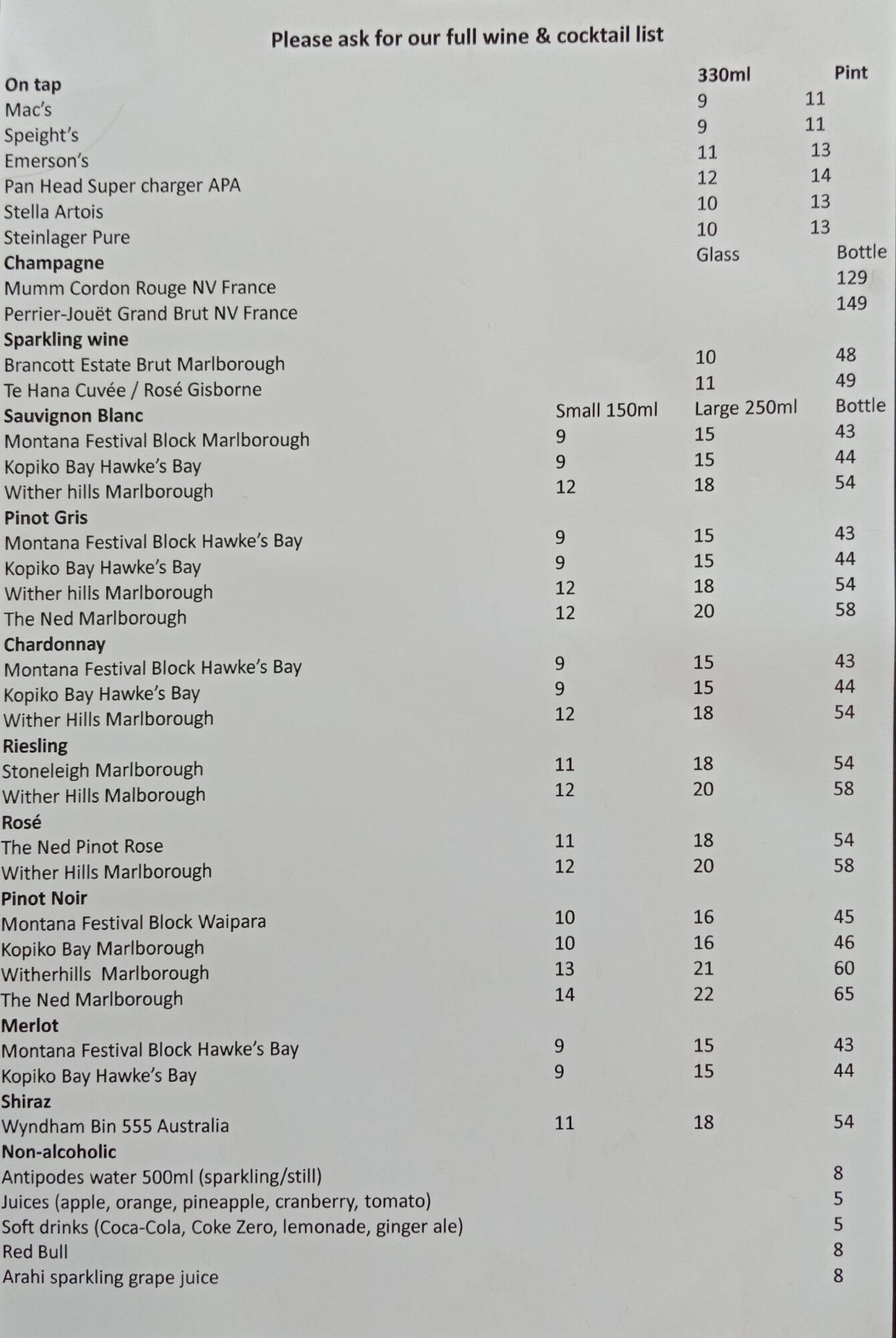 Menu at Acacia Restaurant & Garden Bar, Auckland
