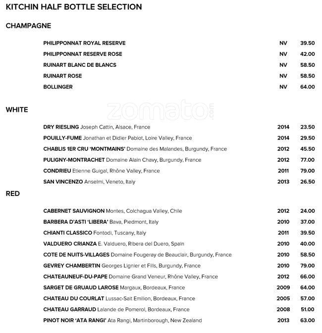 Menu at Kitchin restaurant, Edinburgh