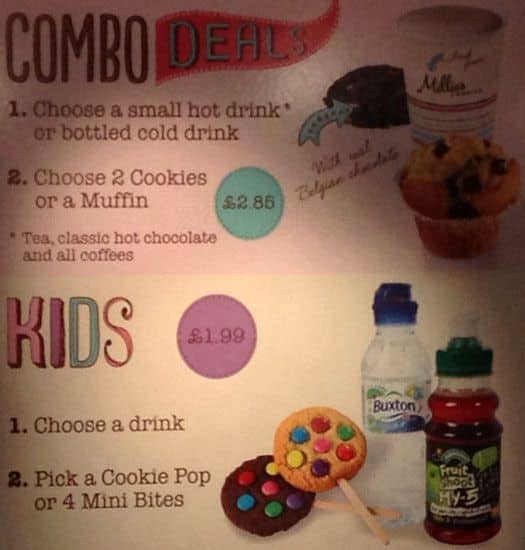 Menu at Millie's Cookies desserts, Glasgow, Unit 5A