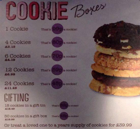 Menu at Millie's Cookies desserts, Glasgow, Unit 5A