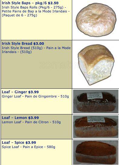 Menu at Mrs. Bridges' British Bakery, Toronto, 1 Eglinton Square