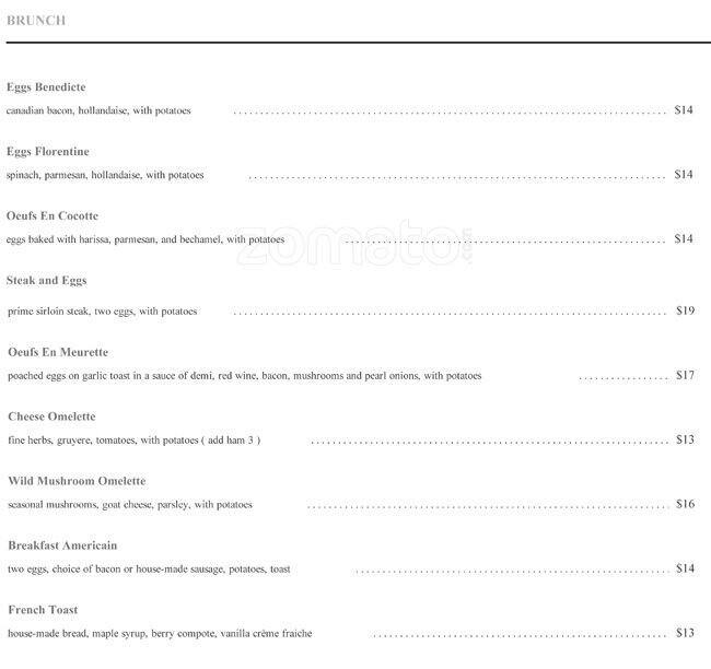 Menu at Le Grand Bistro Americain steakhouse, Kirkland