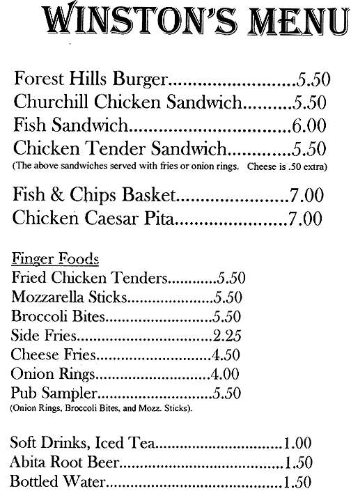 Winston's Pub & Patio Menu - Urbanspoon/Zomato